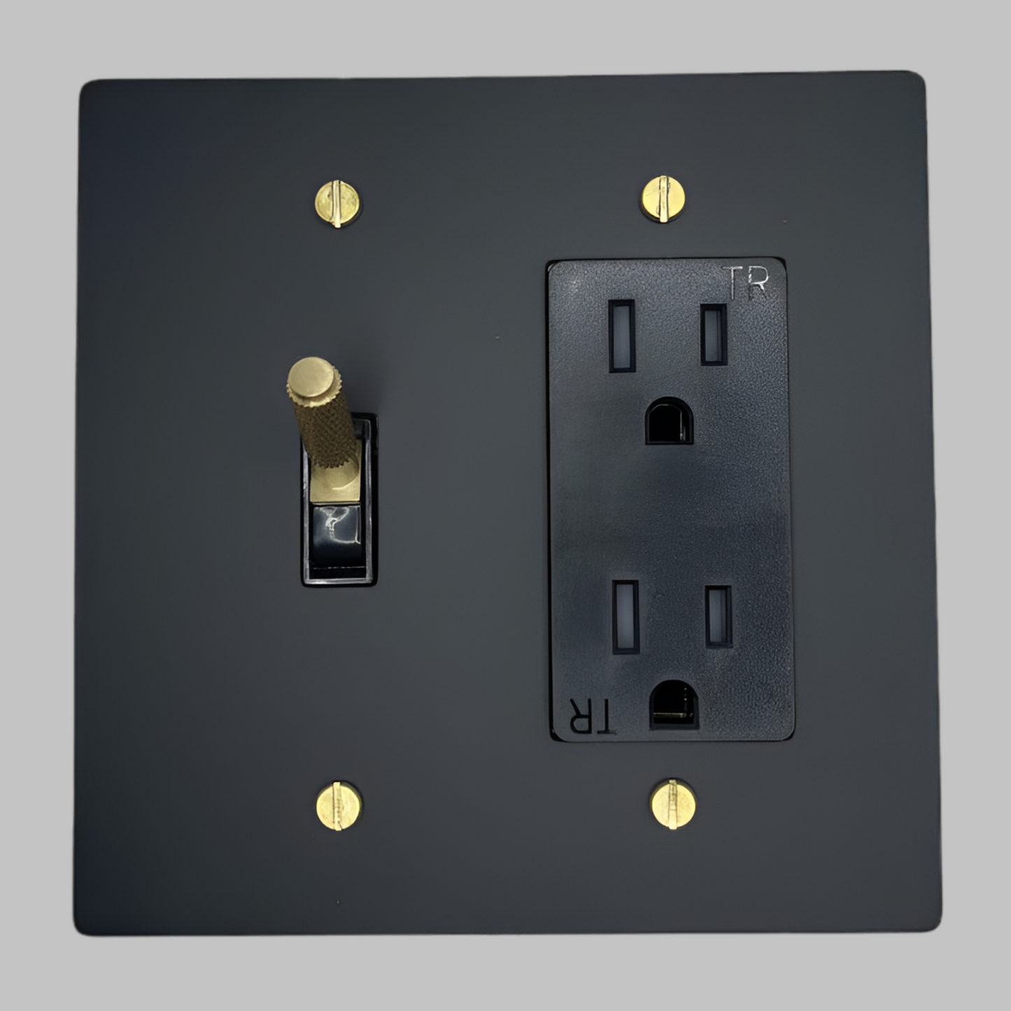Matte Black With Brass Modern Knurled Toggle Light Switch + Outlet (2 ...