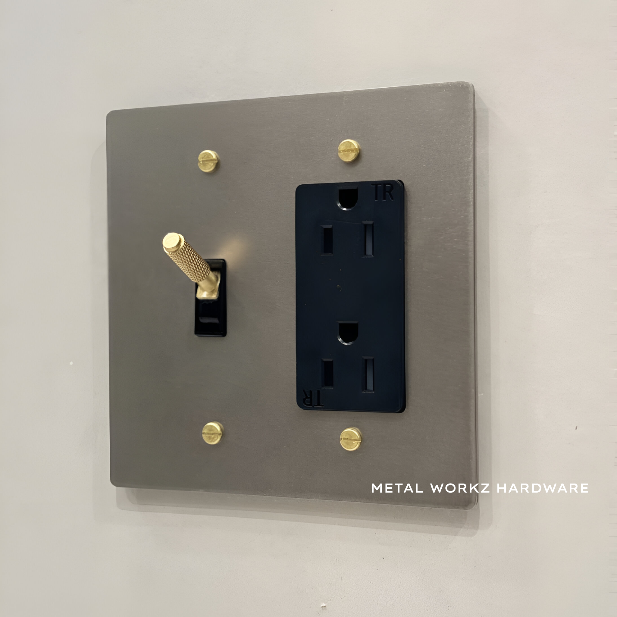 Stainless Steel With Satin Brass Modern Toggle Light Switch + Outlet ...