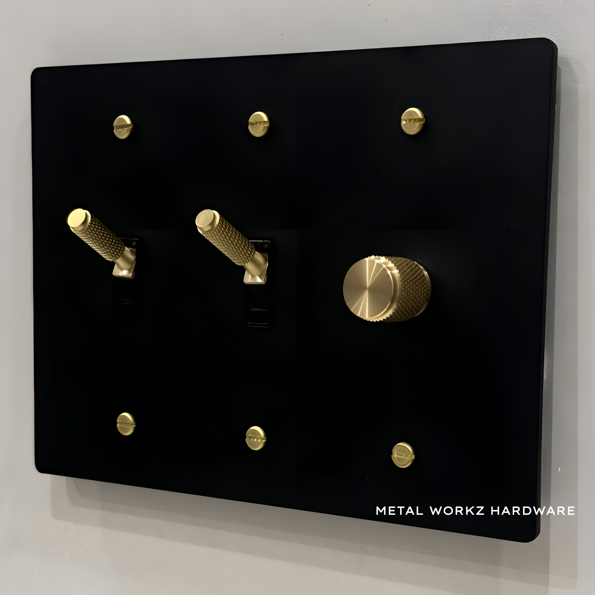 Brass Modern Toggle Light Switch + Rotary Dimmer Switch (3-Gang) Matte ...