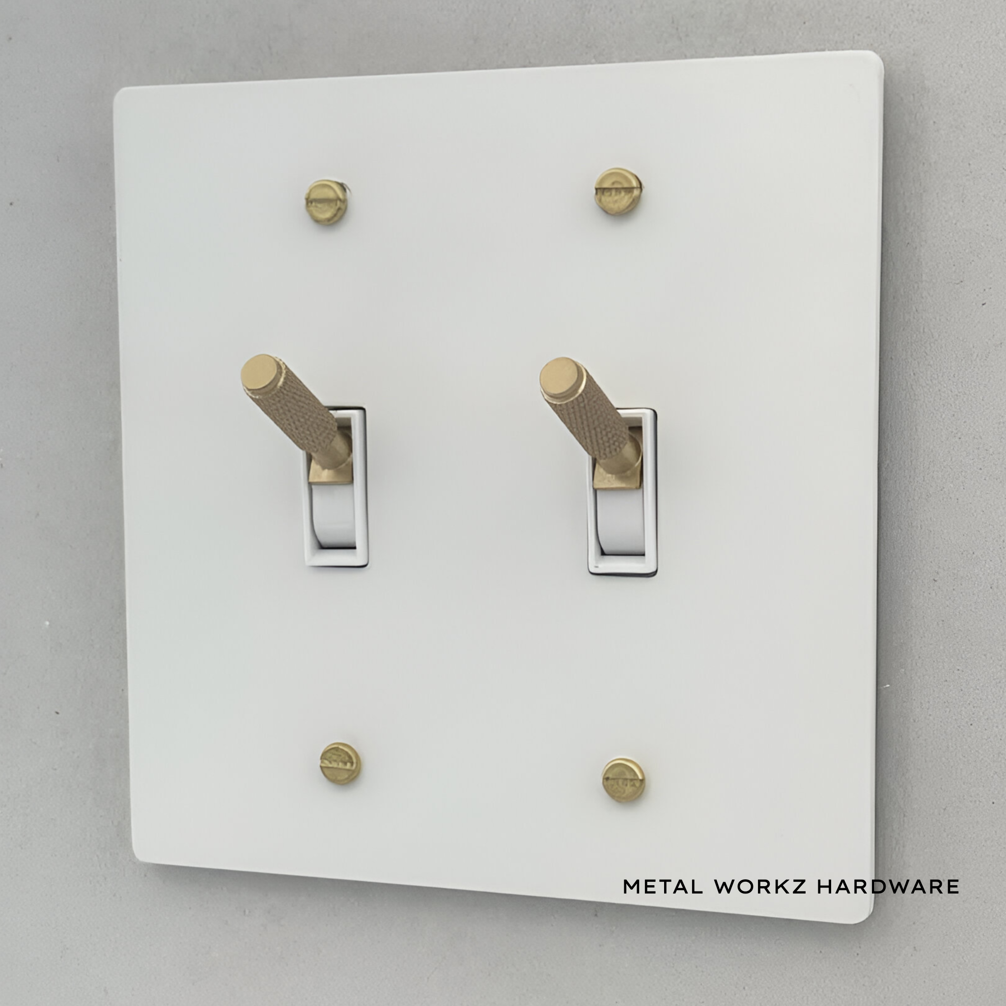 Brass Modern Toggle Light Switch (2-Gang) White With Satin Brass ...