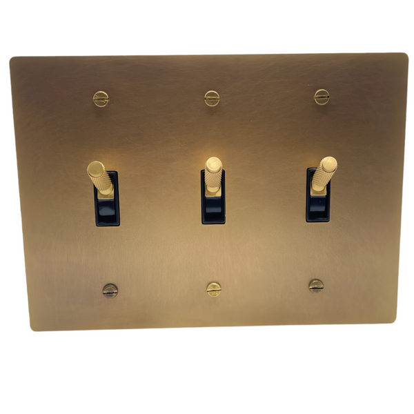 Brass Modern Toggle Light Switch (3-Gang) Aged Patina Satin Brass ...